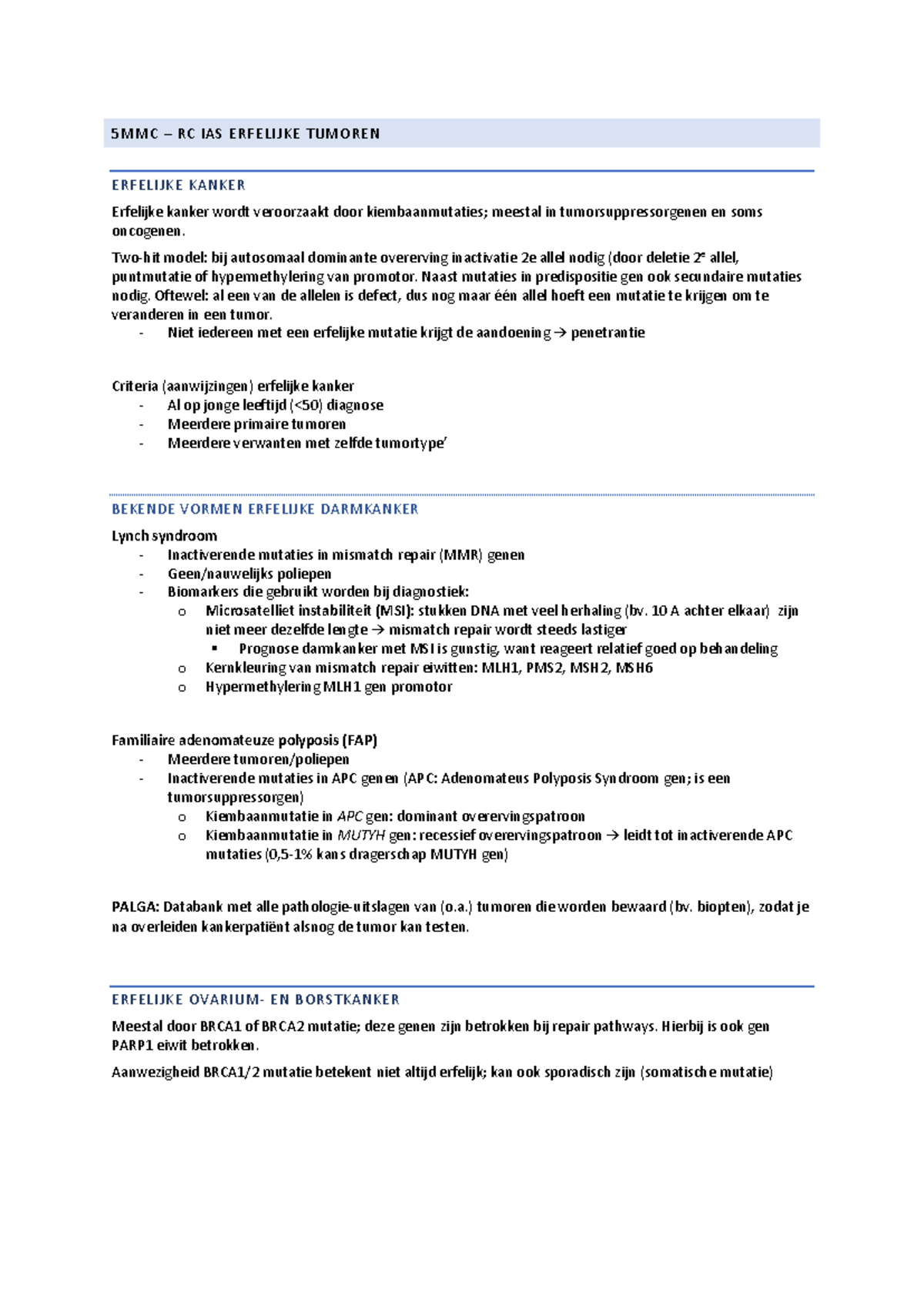 5MMC – RC IAS Overzicht van Erfelijke Tumoren en Kanker Mechanismen ...