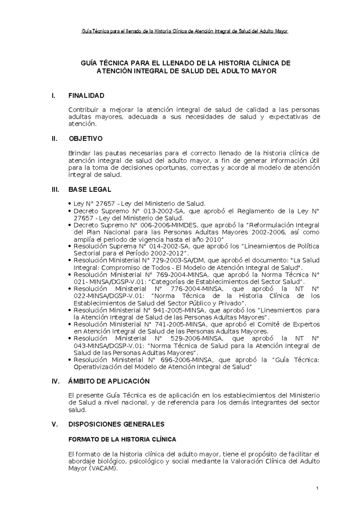 Guía Técnica VACAM: Historia Clínica para Adultos Mayores - Studocu