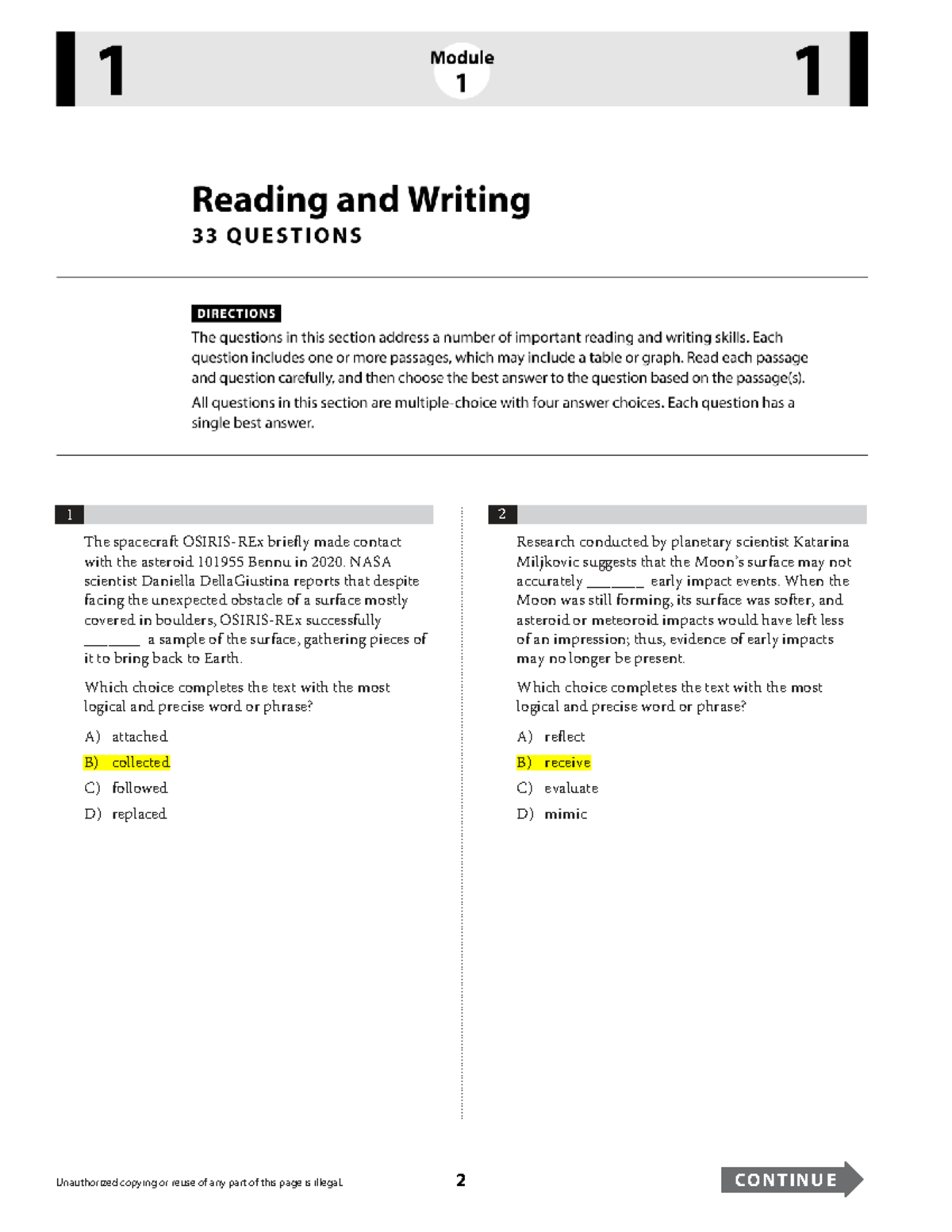 SAT-TEST-1 Module 1 Reading and Writing Practice Questions - Studocu
