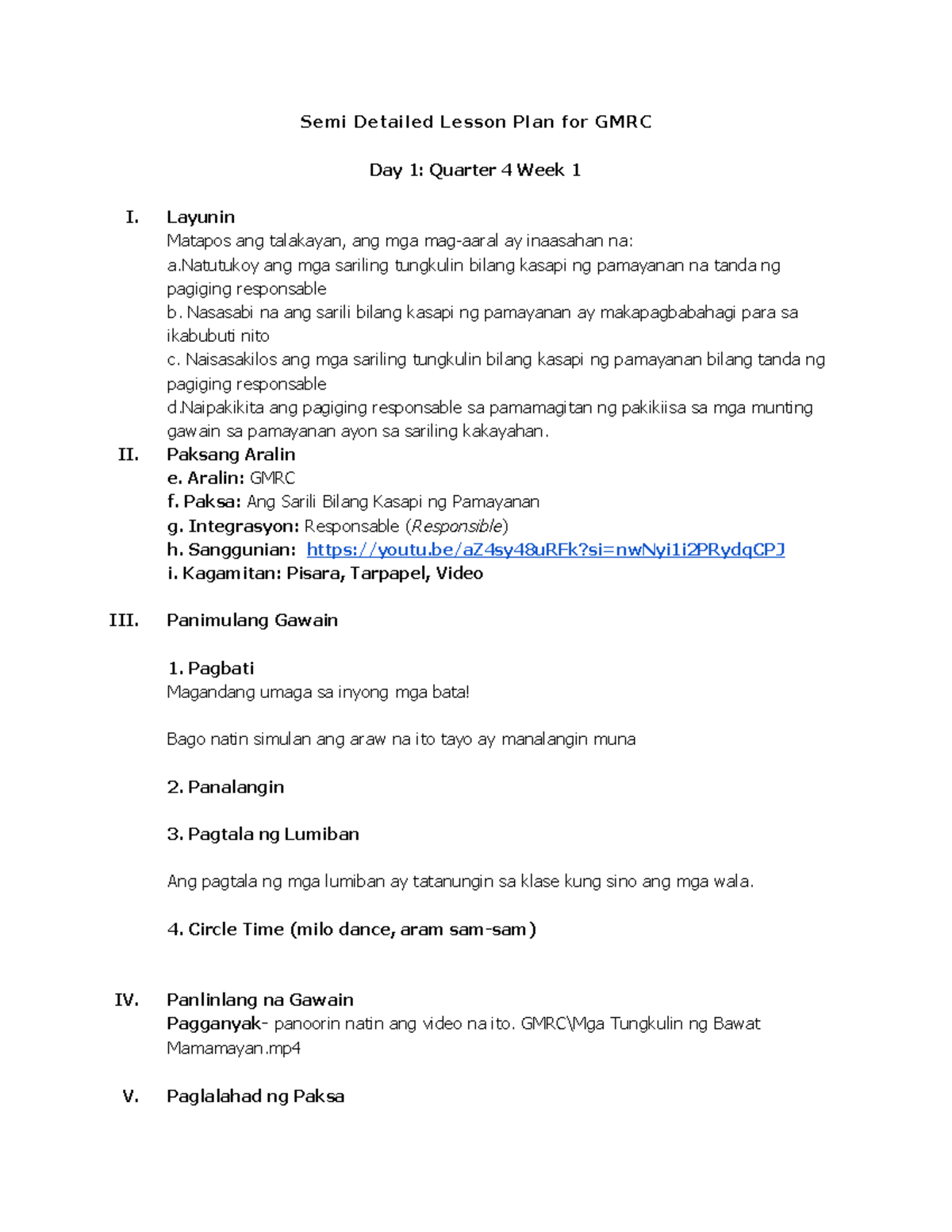 GMRC SDLP Day 1: Lesson Plan for Community Responsibilities - Studocu