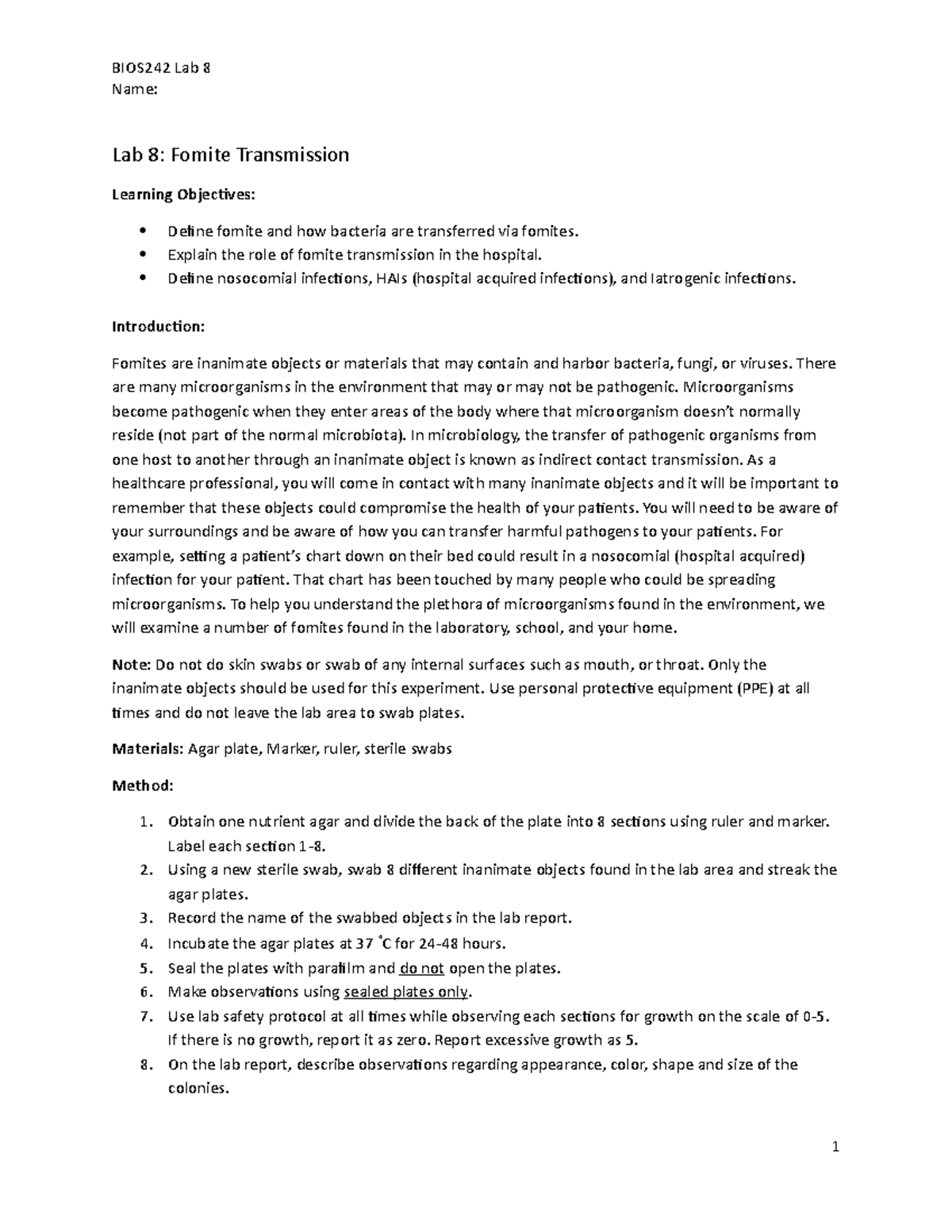 BIOS242 Week 4 Lab 8: Analyzing Fomite Transmission of Microorganisms ...
