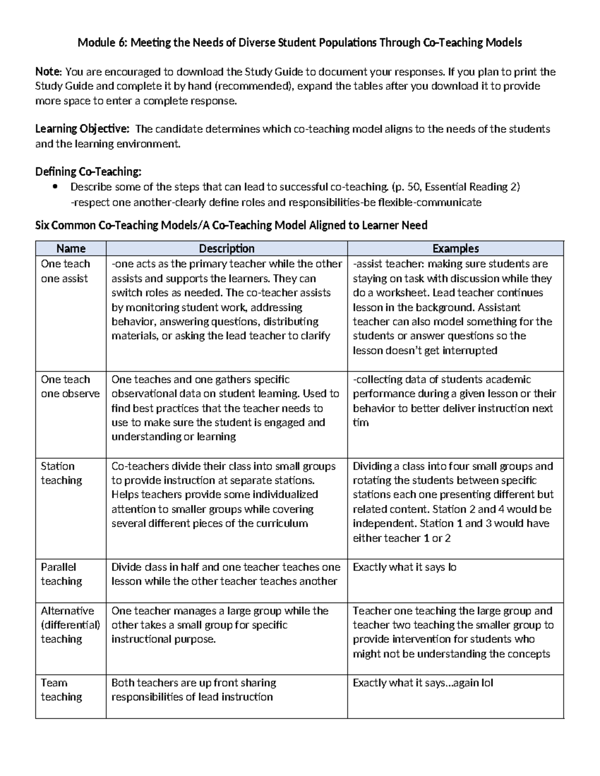 D096 d169 m6 study guide - Module 6: Meeting the Needs of Diverse Student Populations Through ...