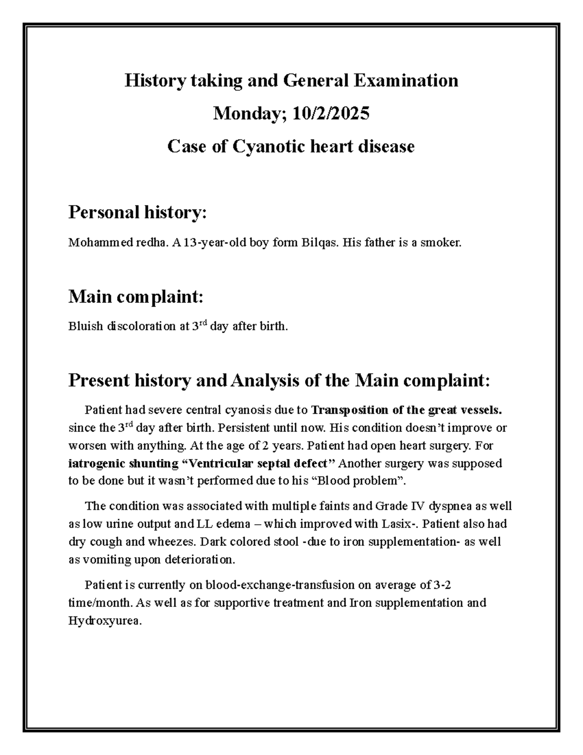 History Taking and General Examination: Case Study of Cyanotic Heart ...
