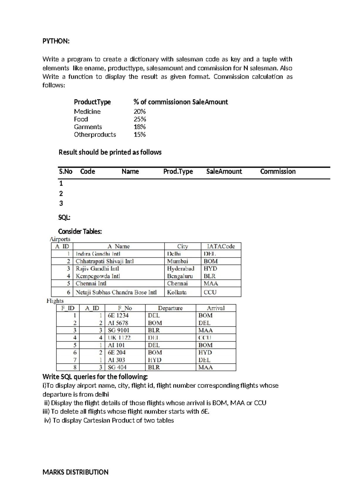 PYTHON & SQL: Salesman Dictionary & Flight Queries - SET4(ORI) - Studocu