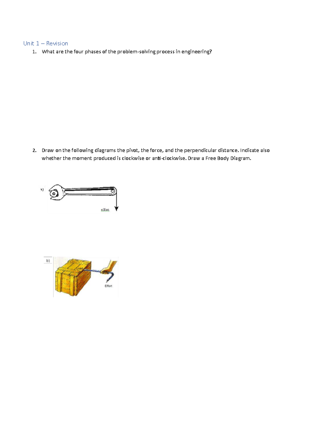 Unit 1 Revision - Engineering Forces Practice (ENG101) - Studocu