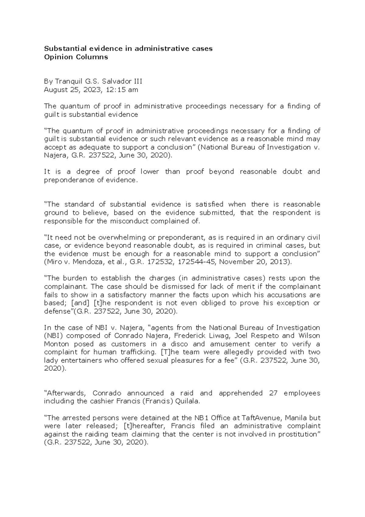 Substantial Evidence Standards in Administrative Cases Analysis - Studocu