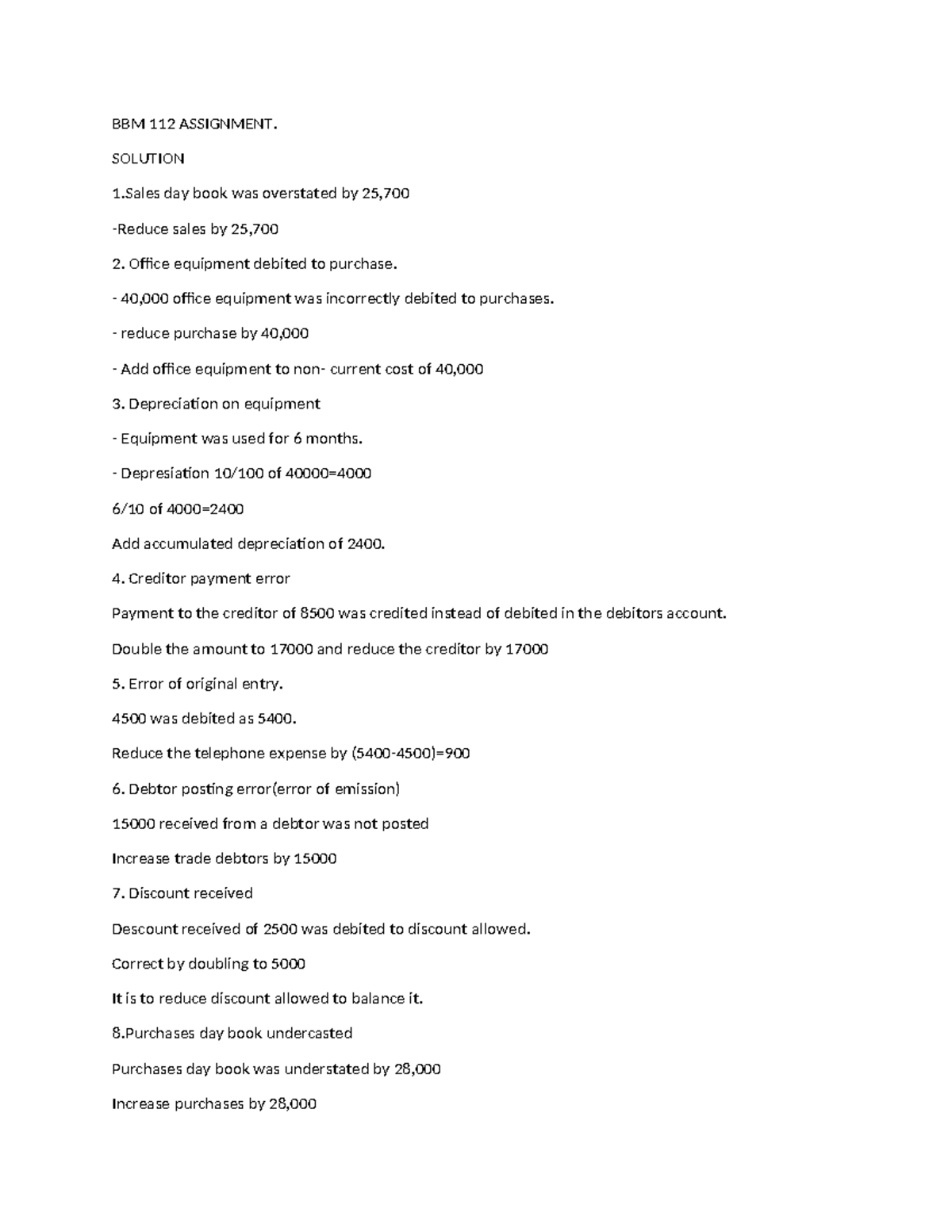 BBM 112 ASSIGNMENT: Sales and Accounting Adjustments Analysis - Studocu