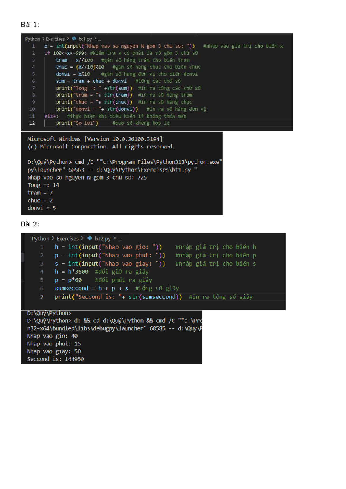 Bài 1: Python exercises for 3-digit number validation and sorting - Studocu