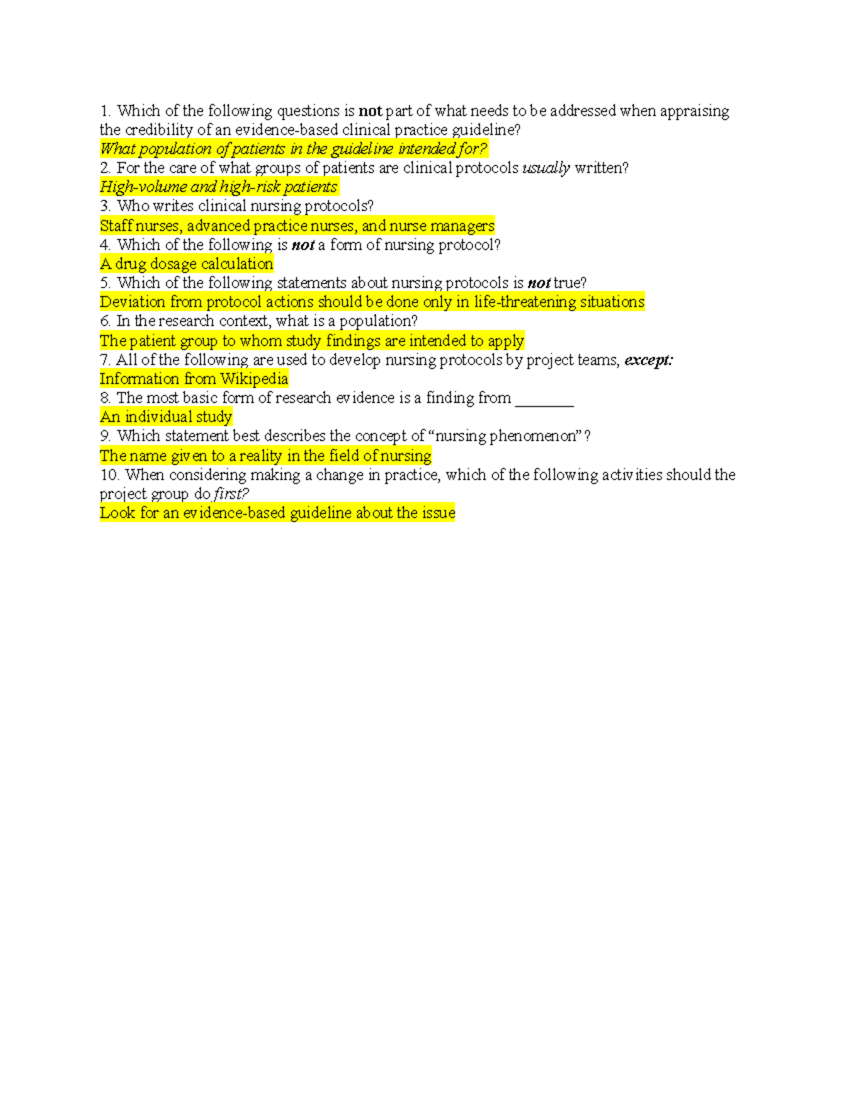 NUR 305 Week 7 Knowledge Check: Appraising Clinical Guidelines - Studocu