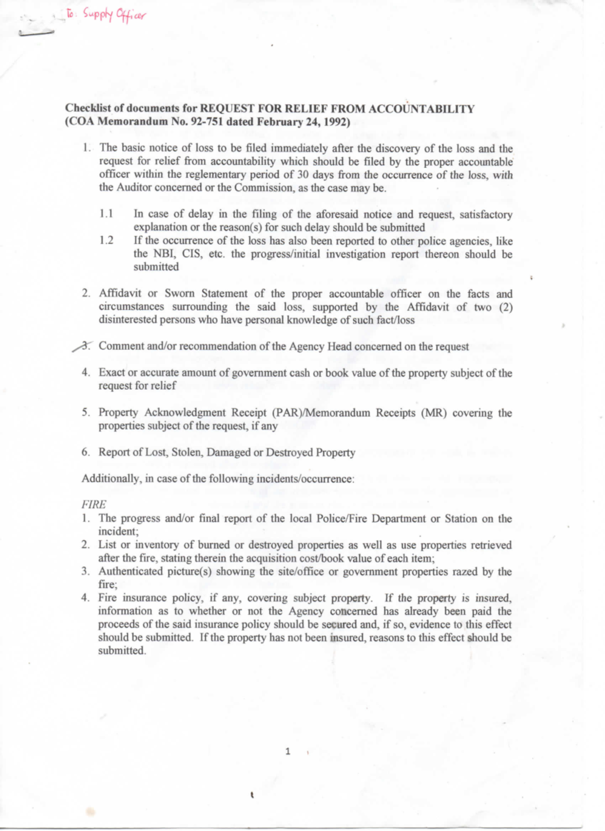 Checklist for Requesting Relief from Accountability (COA Memo) - Studocu