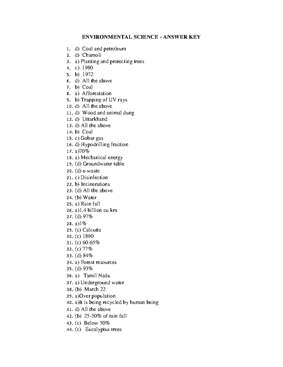 Environmental studies model question papers and solution set - Reg. No ...