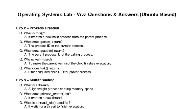 OS Lab Viva Questions & Answers (251106, 114852) - Studocu