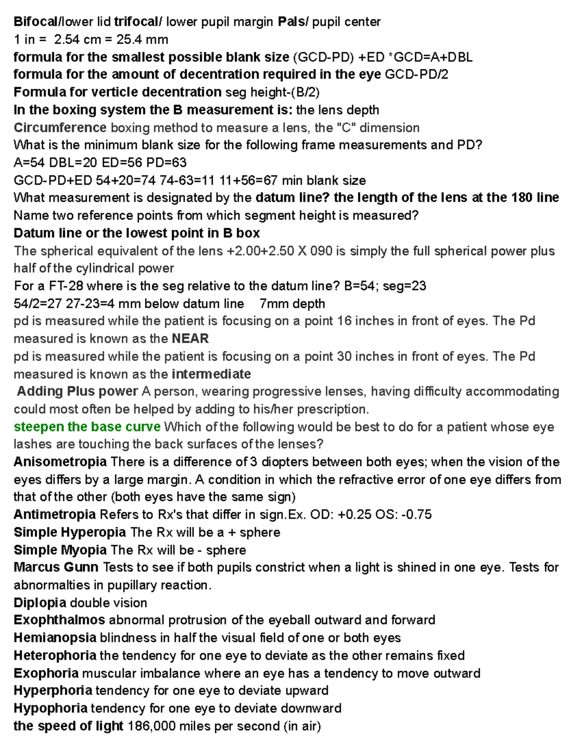 Optical Measurements & Calculations: Rx & Lens Adjustments - Abo - Studocu