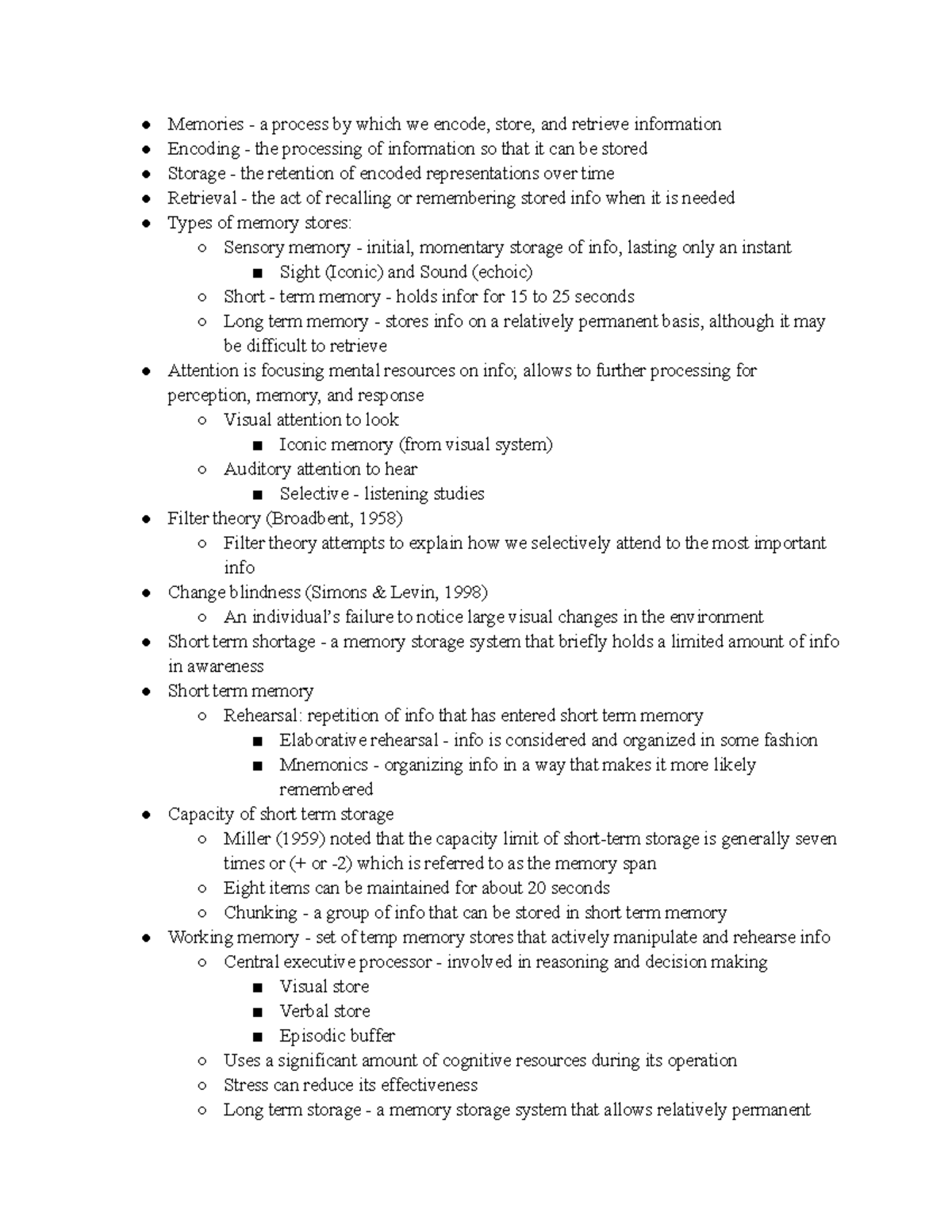 Memory CH 6 - notes - Memories - a process by which we encode, store ...