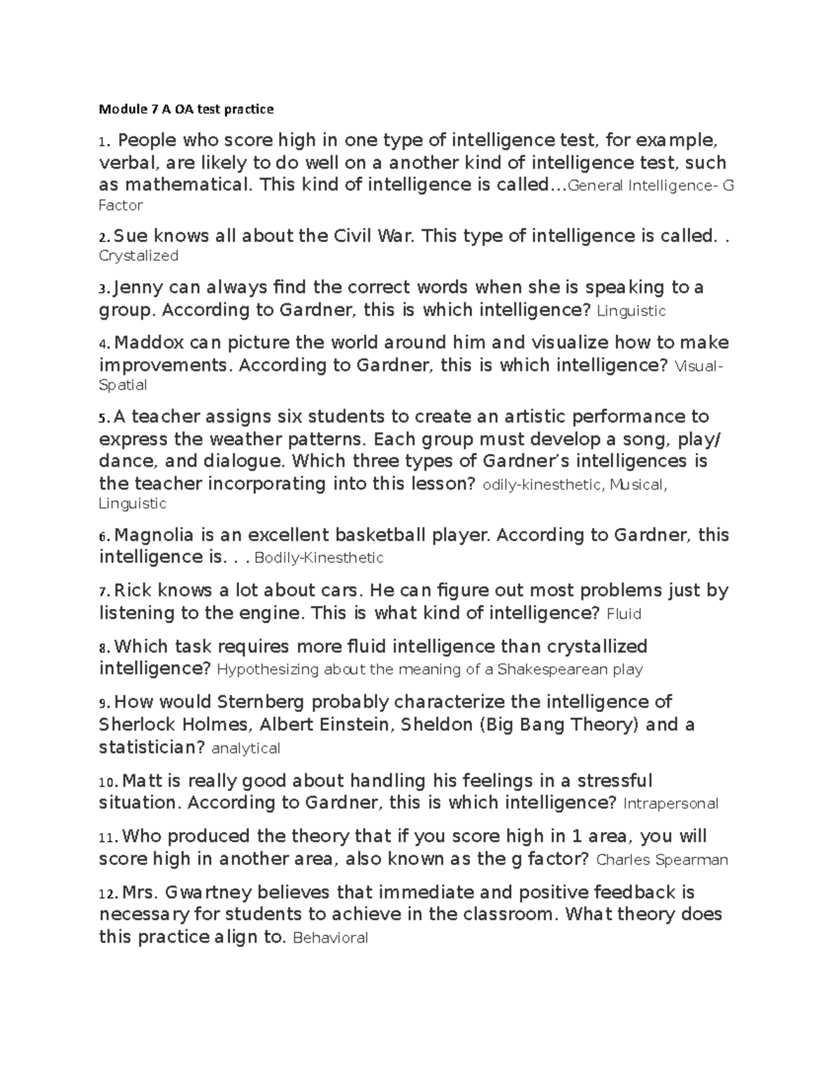 Module 7 A OA Test Practice Questions and Answers - Studocu