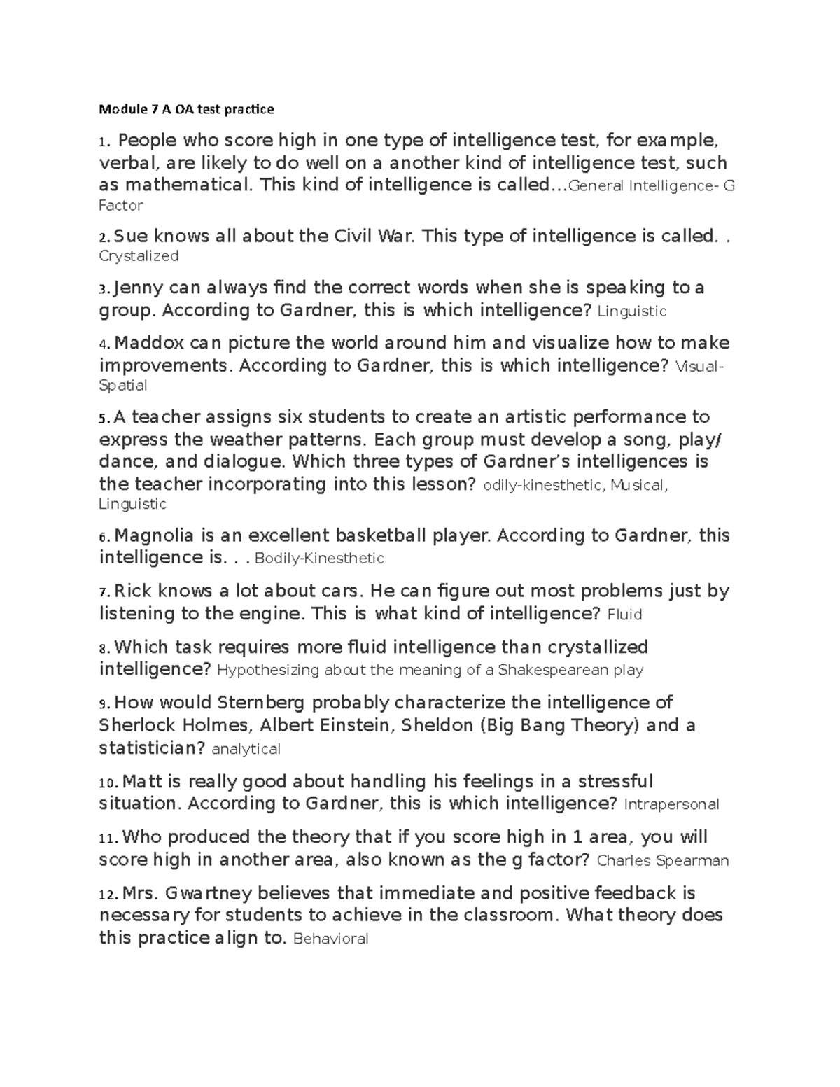 Module 5 OA test practice - Module 5 OA study test 1. Although students ...