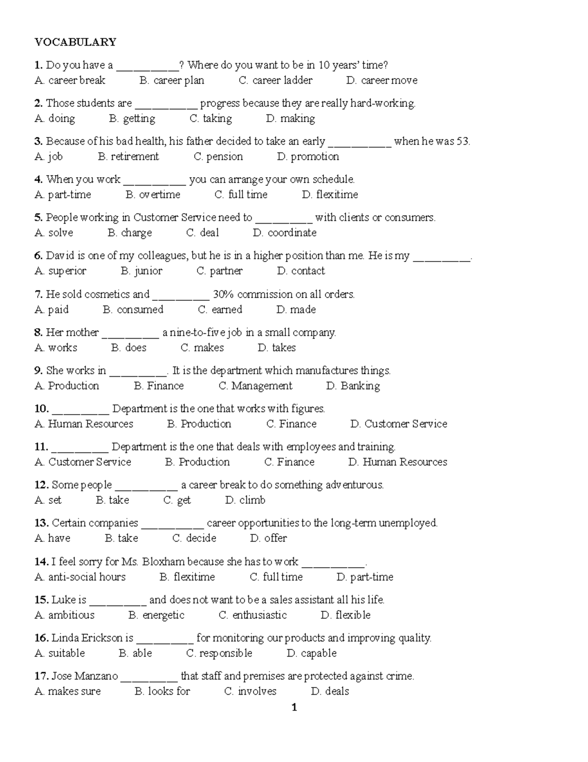 Vocabulary & Grammar Practice: Career Development Insights - Studocu