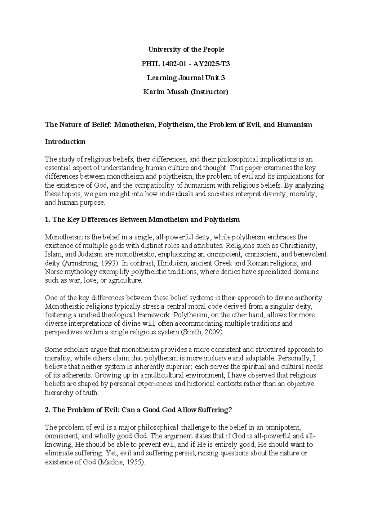 PHIL 101 Learning Journal Unit 3: Belief Systems Explored - Studocu