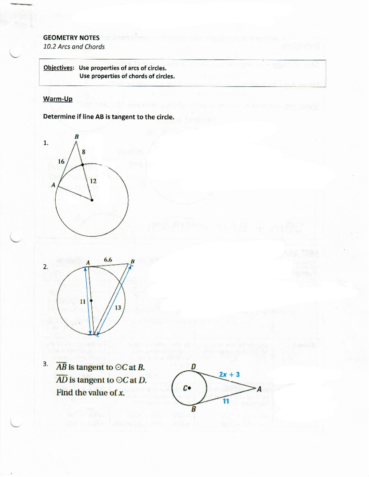 Geometry Notes: Arcs, Chords, and Circle Theorems (10.2) - Studocu