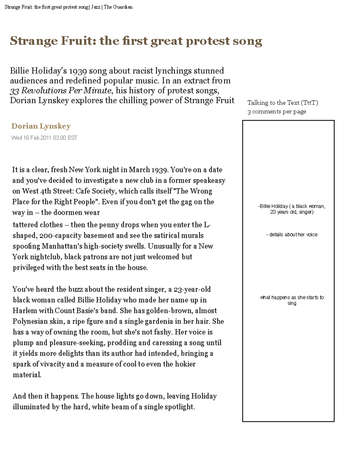 Strange Fruit: Billie Holiday's Chilling Protest Song Analysis - Studocu
