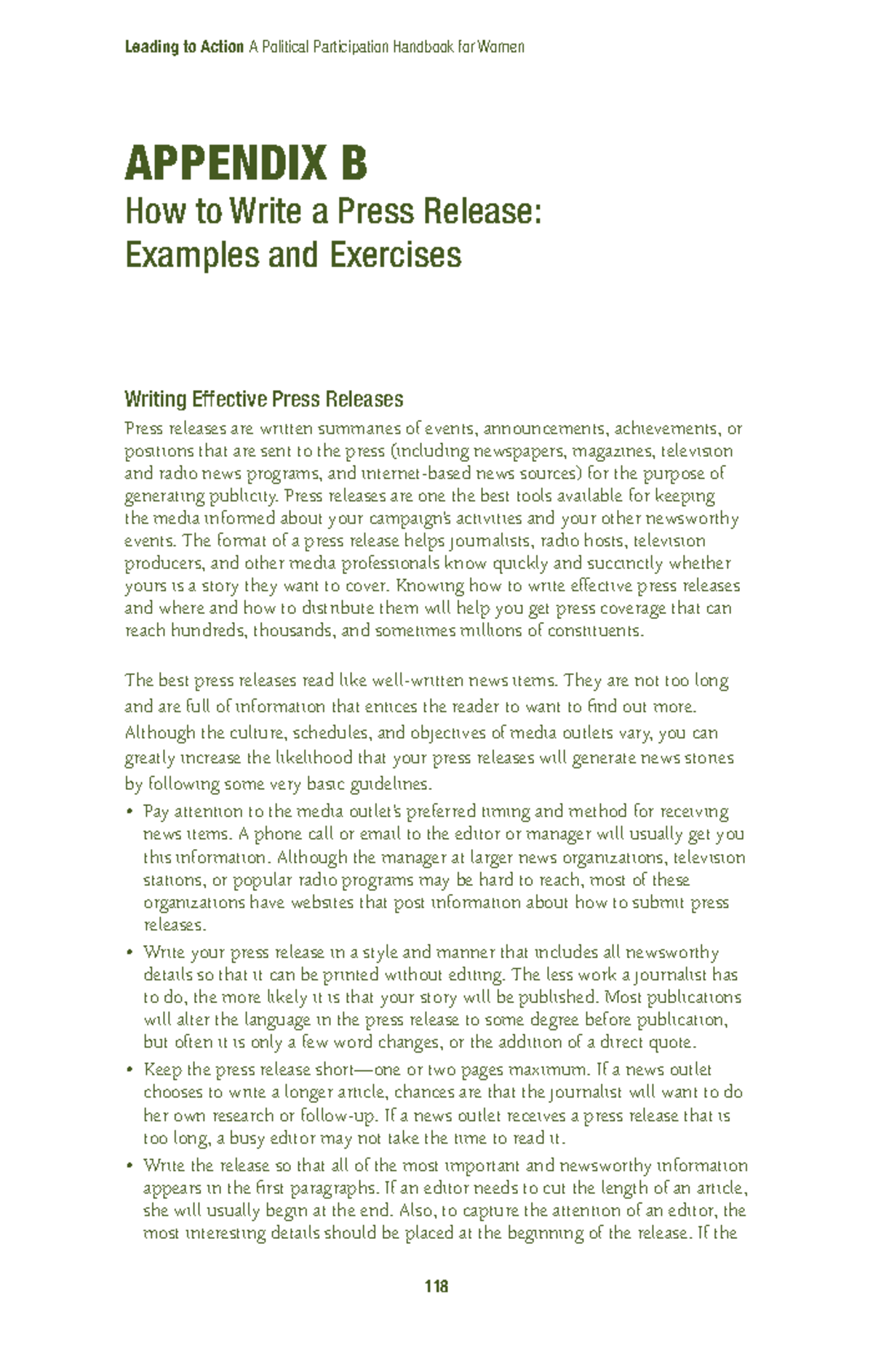 Appendix B: Writing Effective Press Releases for Women’s Advocacy - Studocu