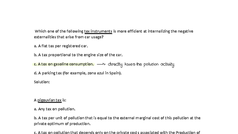 Questions on Tax Instruments for Negative Externalities - Studocu