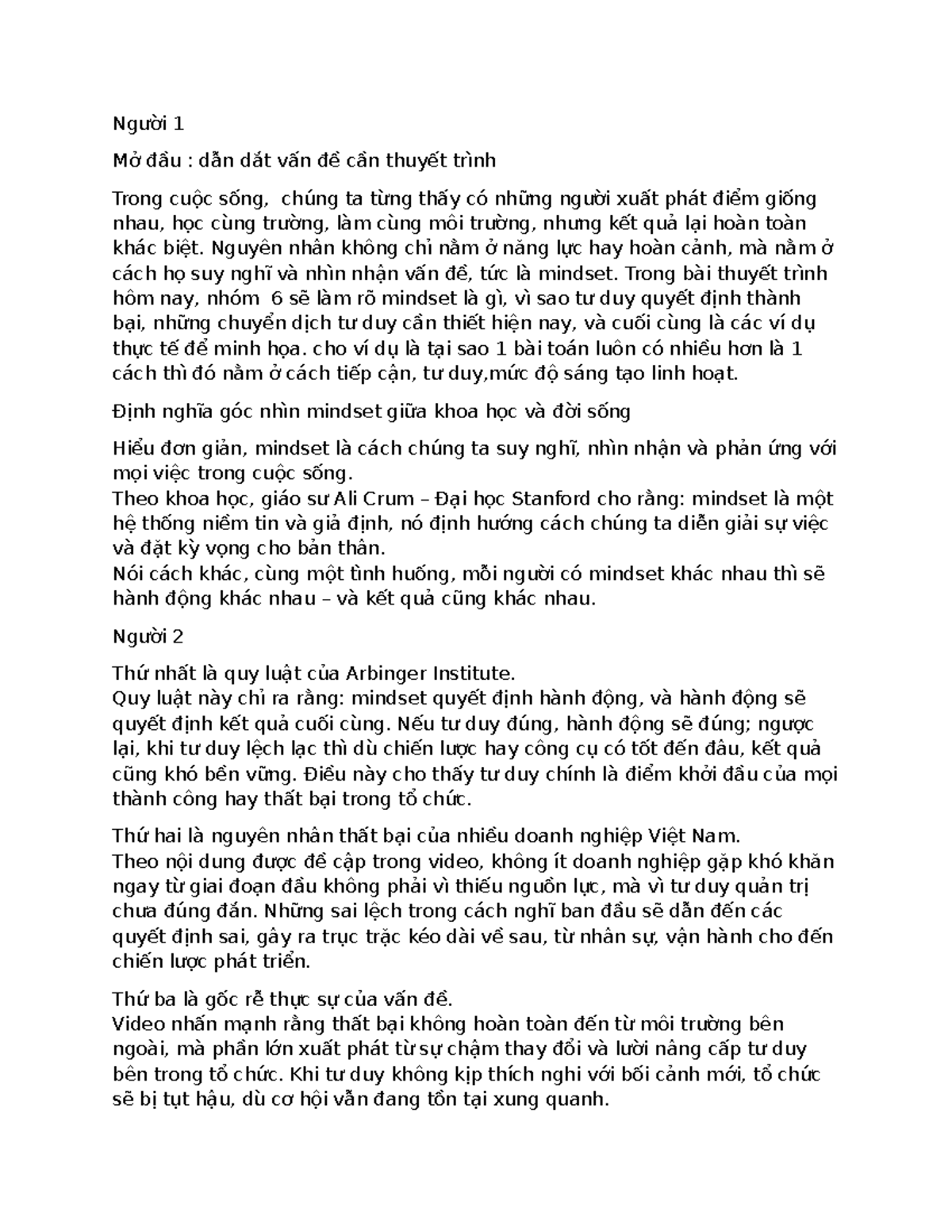 Tư Duy và Mindset: Chìa Khóa Thành Công trong Cuộc Sống - Studocu
