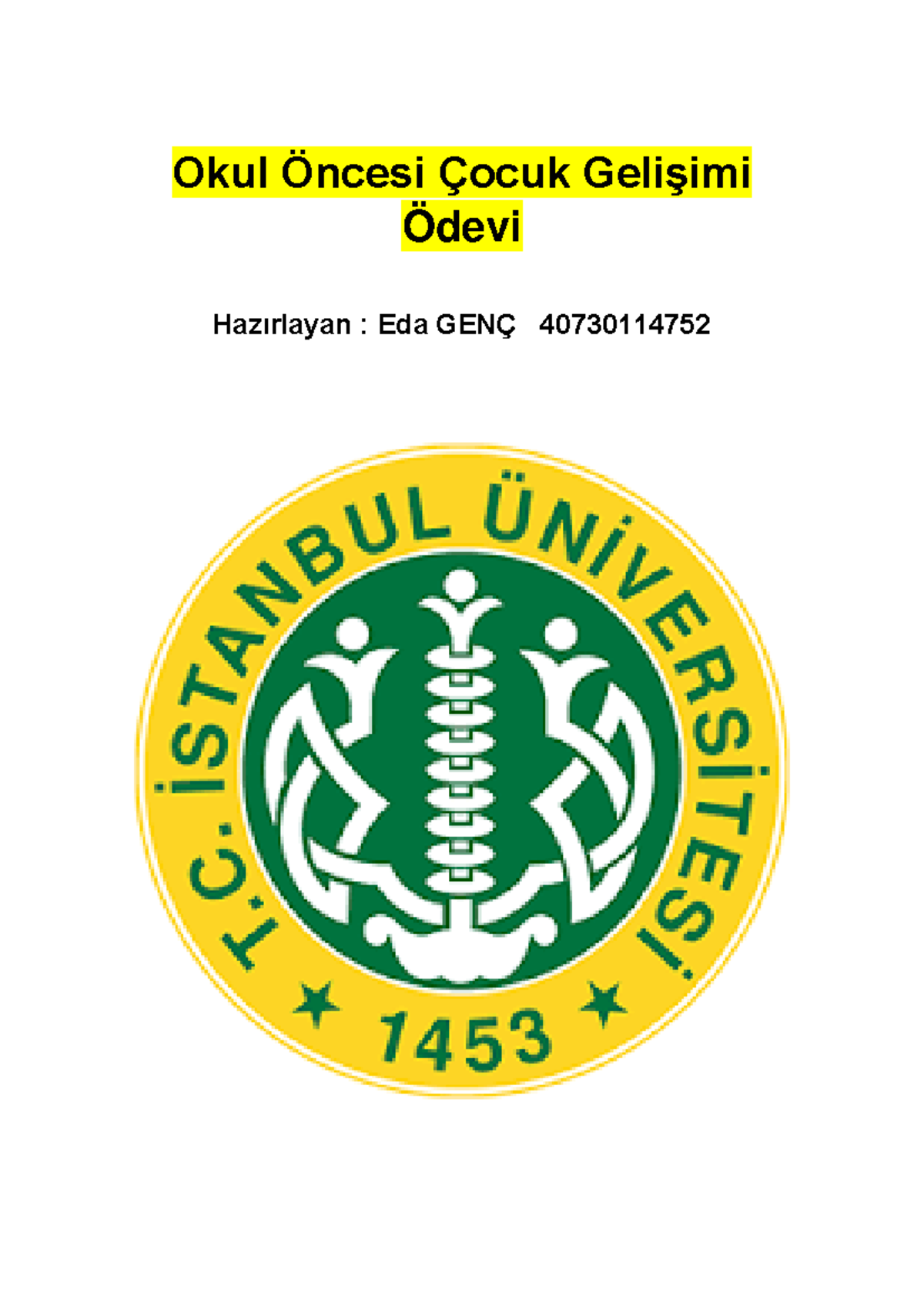 ödev kapağı - Summary English Literature - Okul Öncesi Çocuk Gelişimi ...