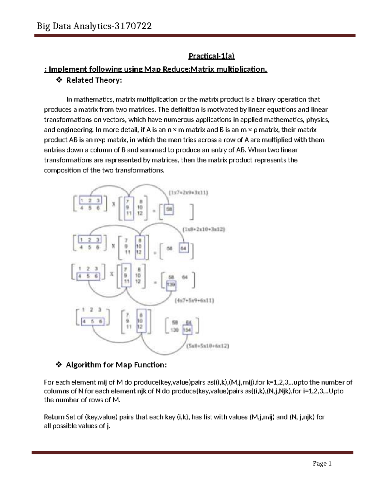 BDA - Practical Implementation of Matrix Multiplication Using MapReduce - Studocu