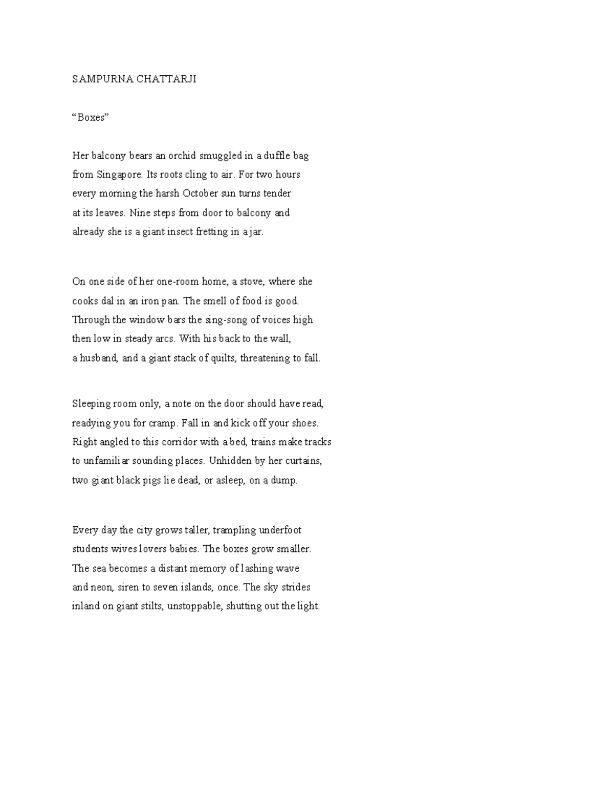 Boxes Poem Analysis by Sampurna Chattarji - Studocu