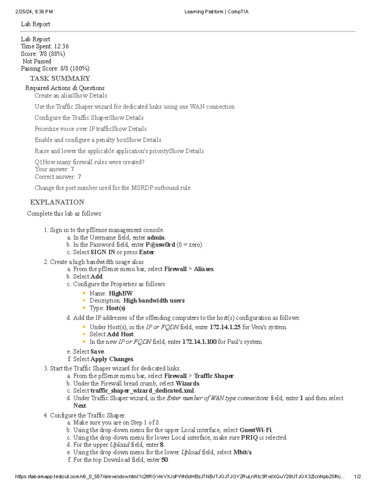 CompTIA Lab Report: Configure QoS & Traffic Shaping Techniques - Studocu