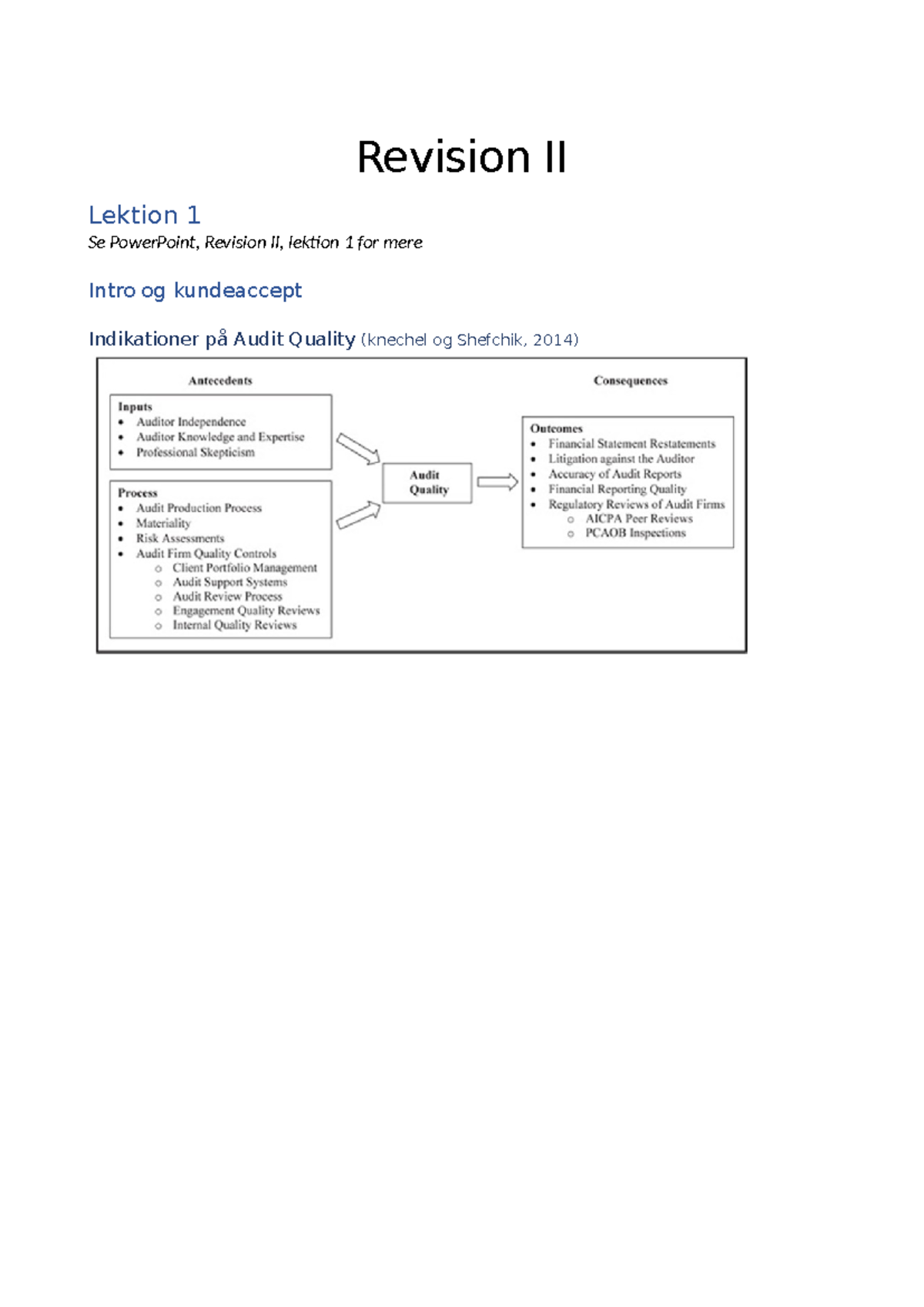 Revision II Noter: Indikatorer for Audit Quality og Risikovurdering ...