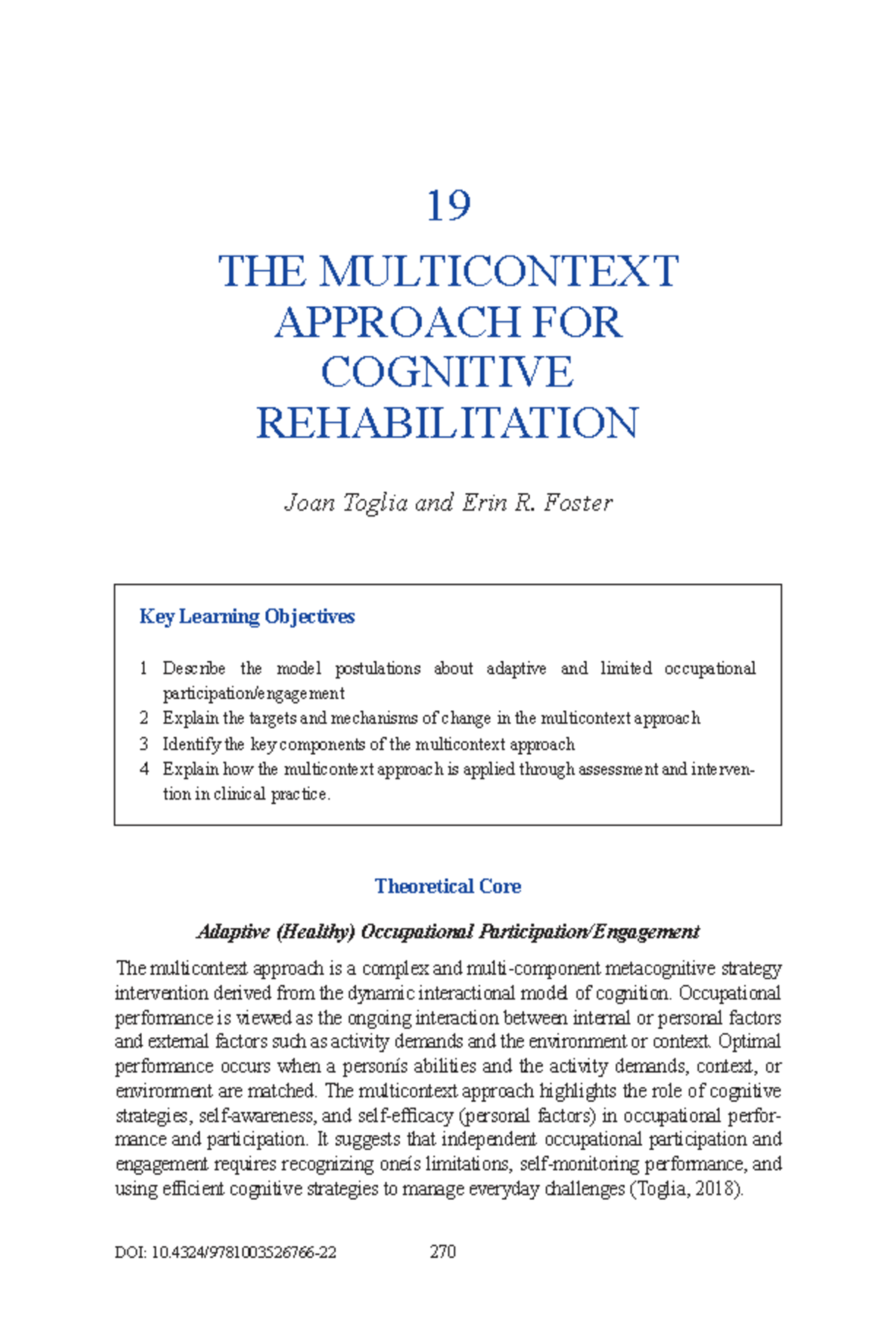 19 The Multicontext Approach for Cognitive Rehabilitation: Key Concepts ...