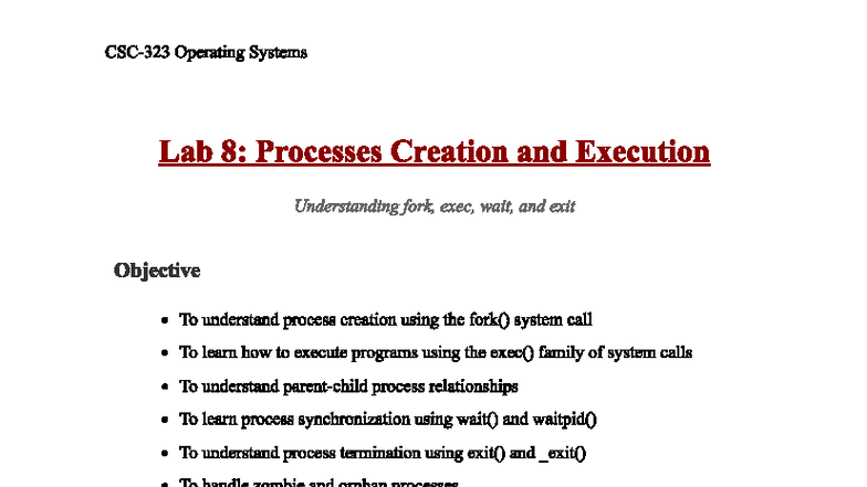Lab 8: Understanding Process Creation & Execution in OS - Studocu