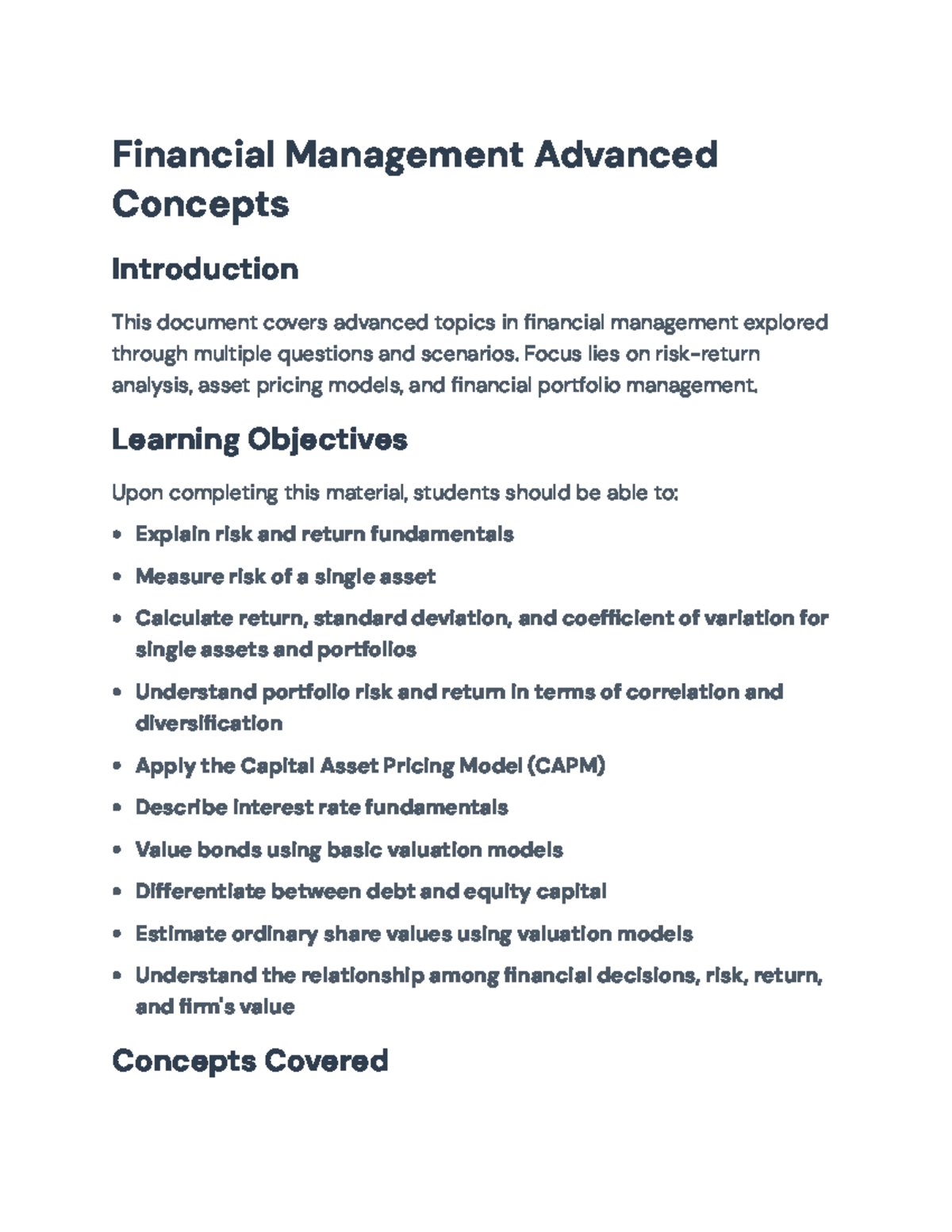 Advanced Financial Management Concepts and Applications (FIN 401 ...