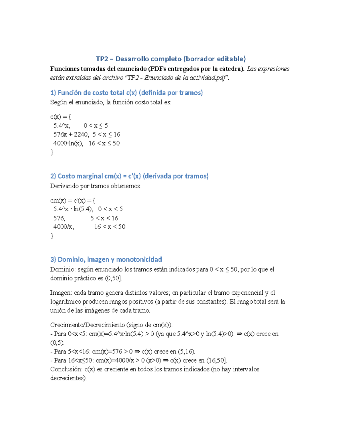 TP2 Análisis de Funciones de Costo y Marginal (Borrador Editable) - Studocu