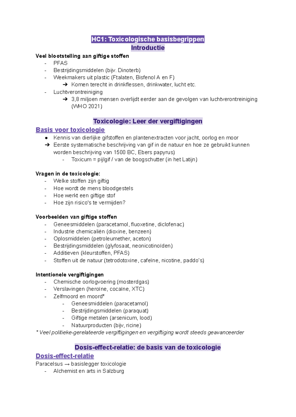HC1: Introductie tot Toxicologie en Giftige Stoffen - Studeersnel