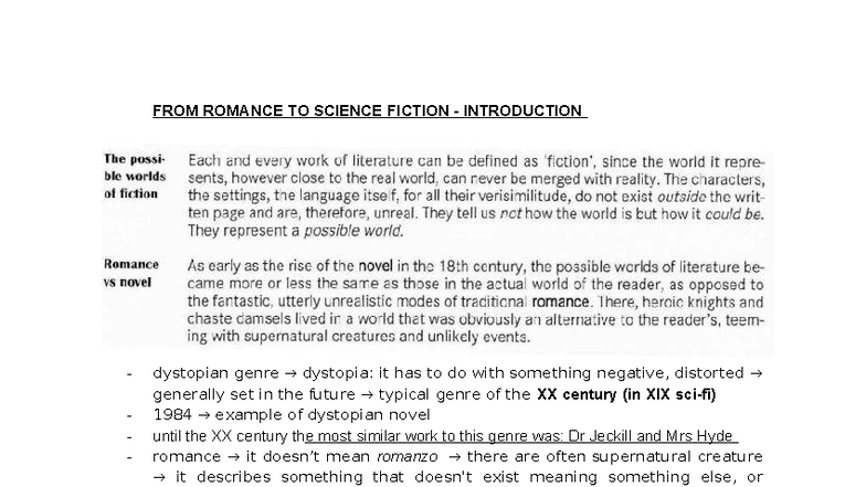 Dystopian Novel - .... - FROM ROMANCE TO SCIENCE FICTION - INTRODUCTION ...