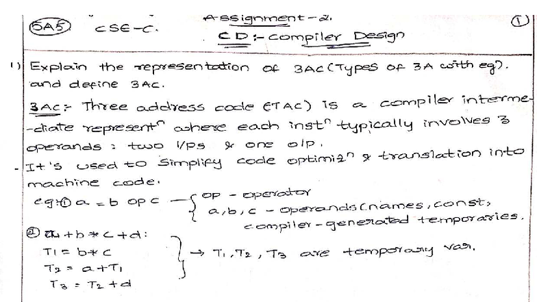 CD 15A5 Compiler Design Assignment 2: Three Address Code & Optimization ...