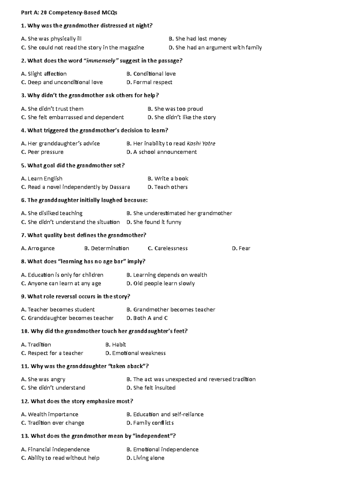 How I Taught My Grandmother to Read: MCQs & Case Studies (Part II ...