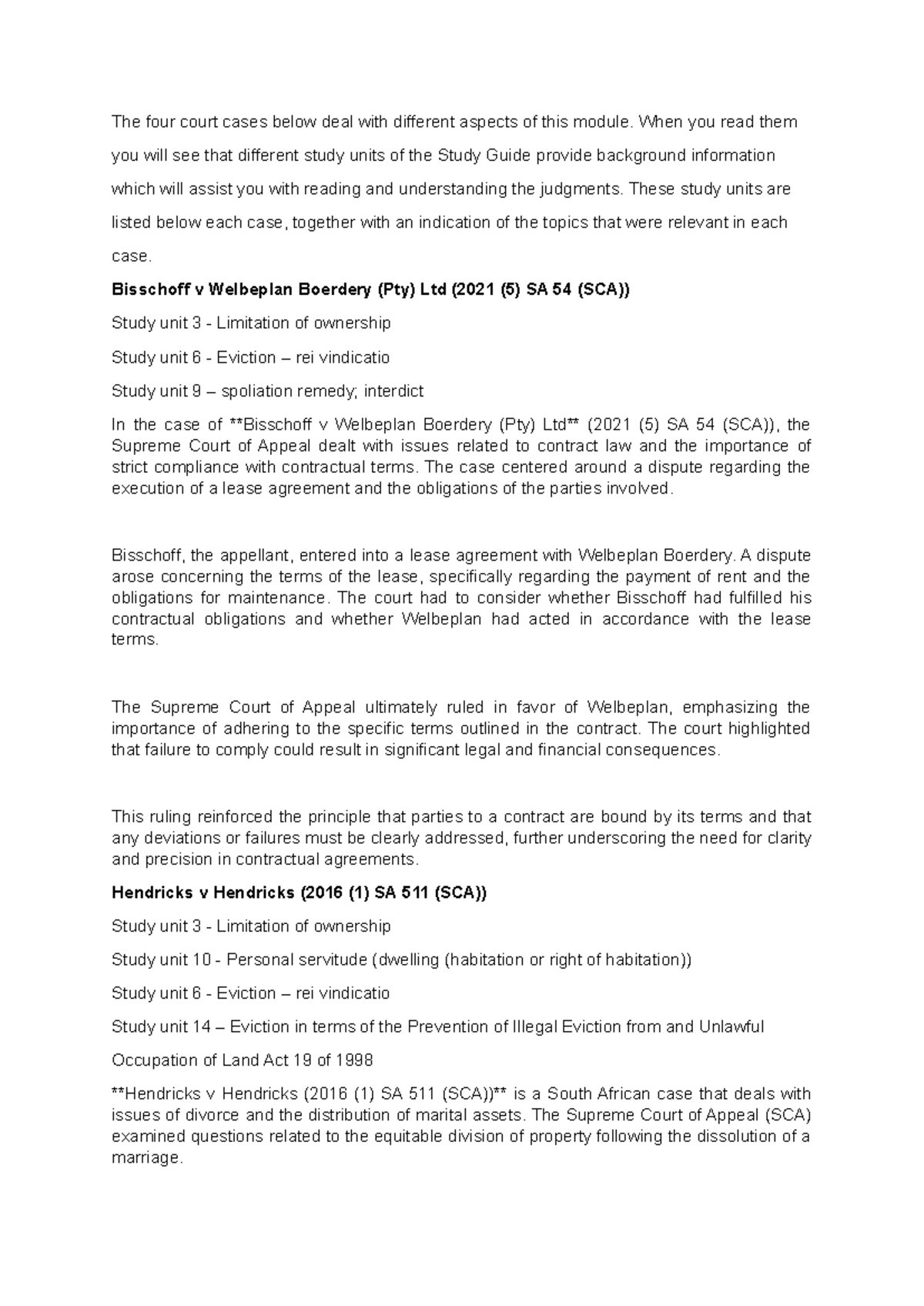 Case Summaries: Key Court Cases in Module Study Guide - Studocu