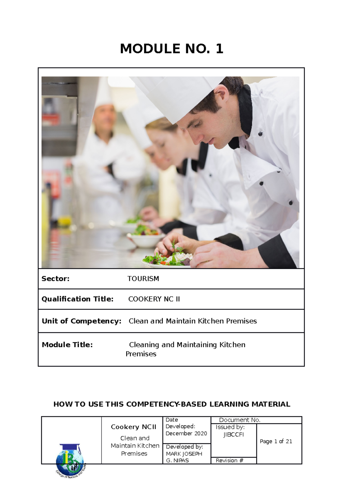 Cookery NC II - Module 1: Clean and Maintain Kitchen Premises - Studocu