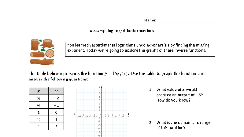 6-3 Graphing Logs - Name:___________________________ 6 - 3 Graphing ...