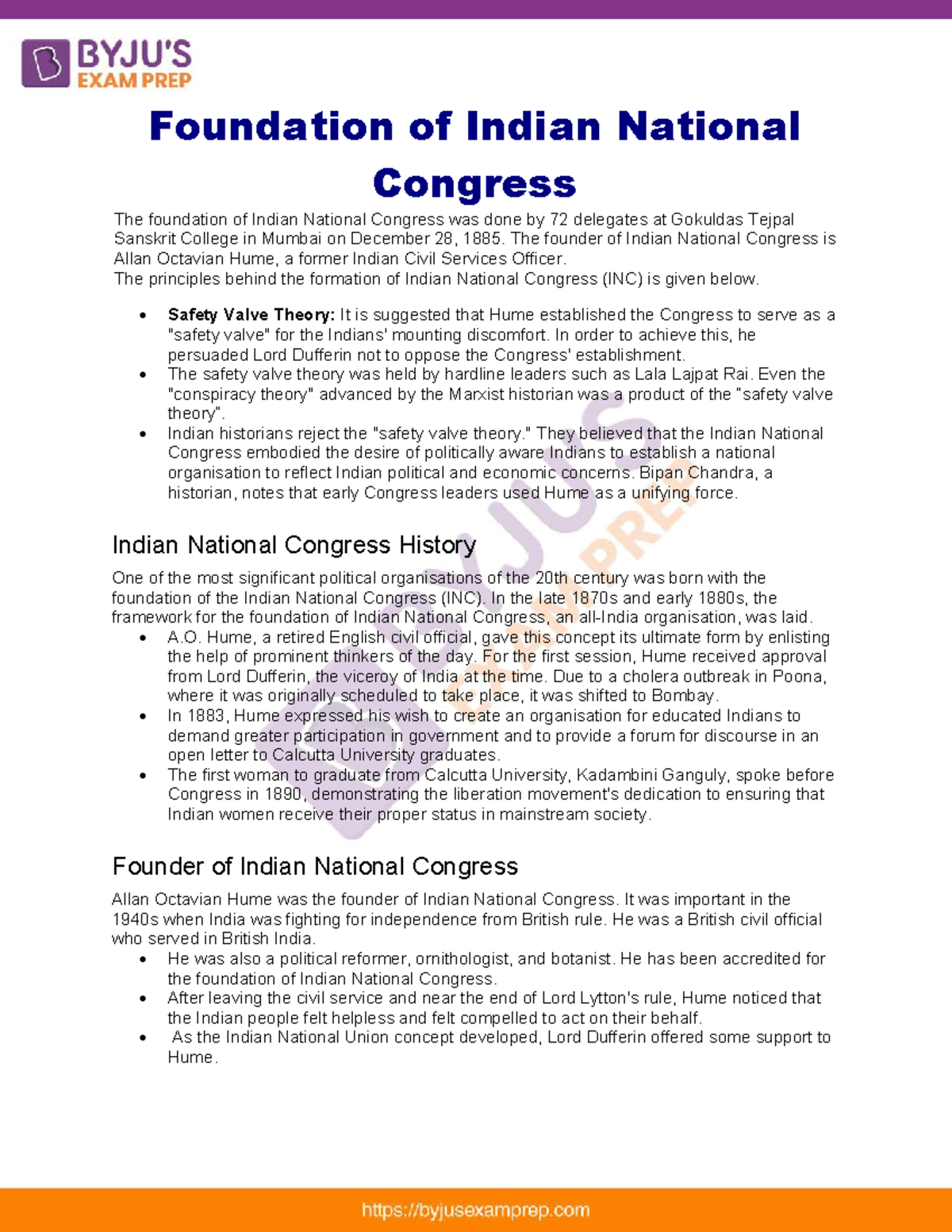 Foundation of Indian National Congress UPSC Notes for Exam Studies ...