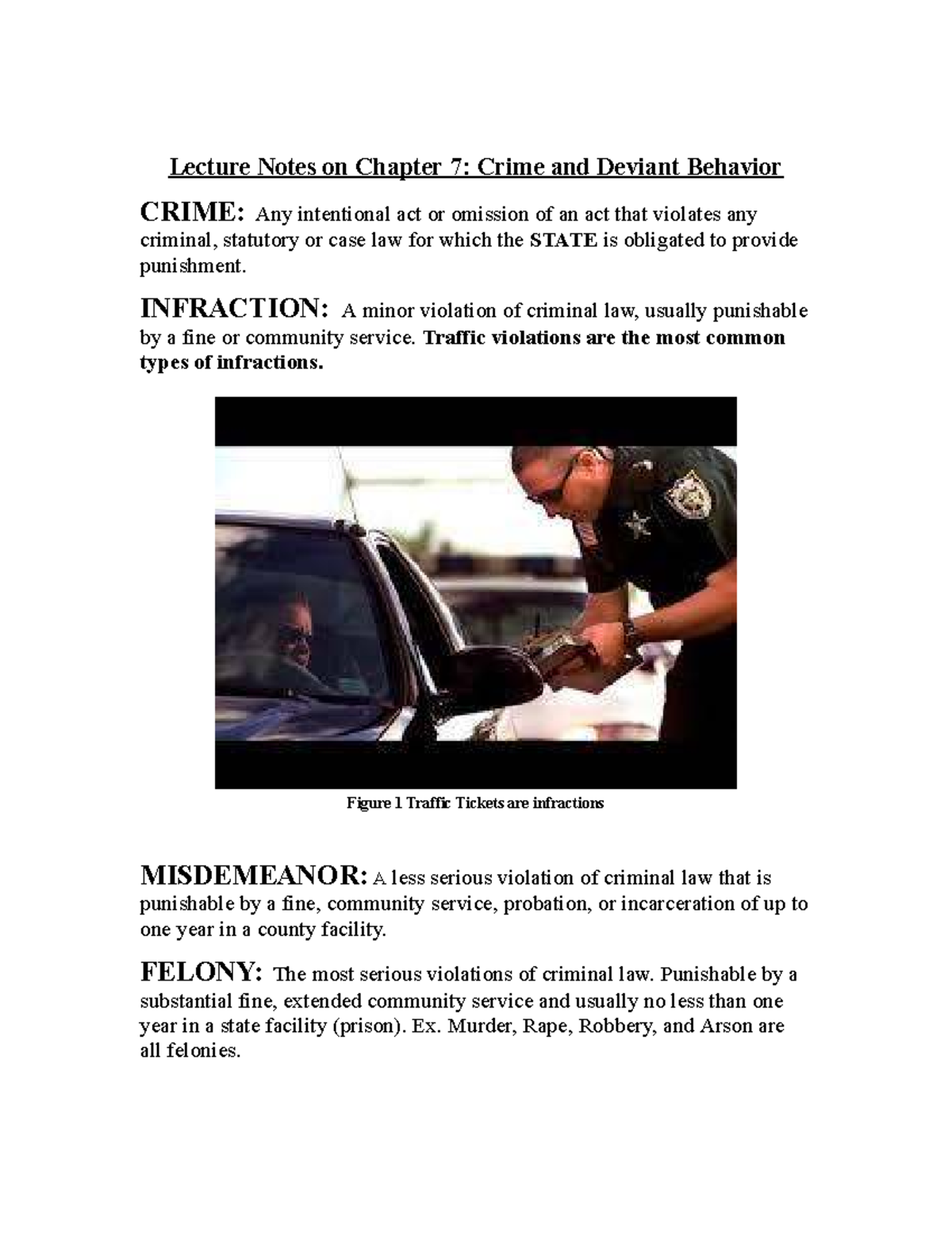Sociology 101: Lecture Notes on Crime and Deviant Behavior (Ch. 7 ...