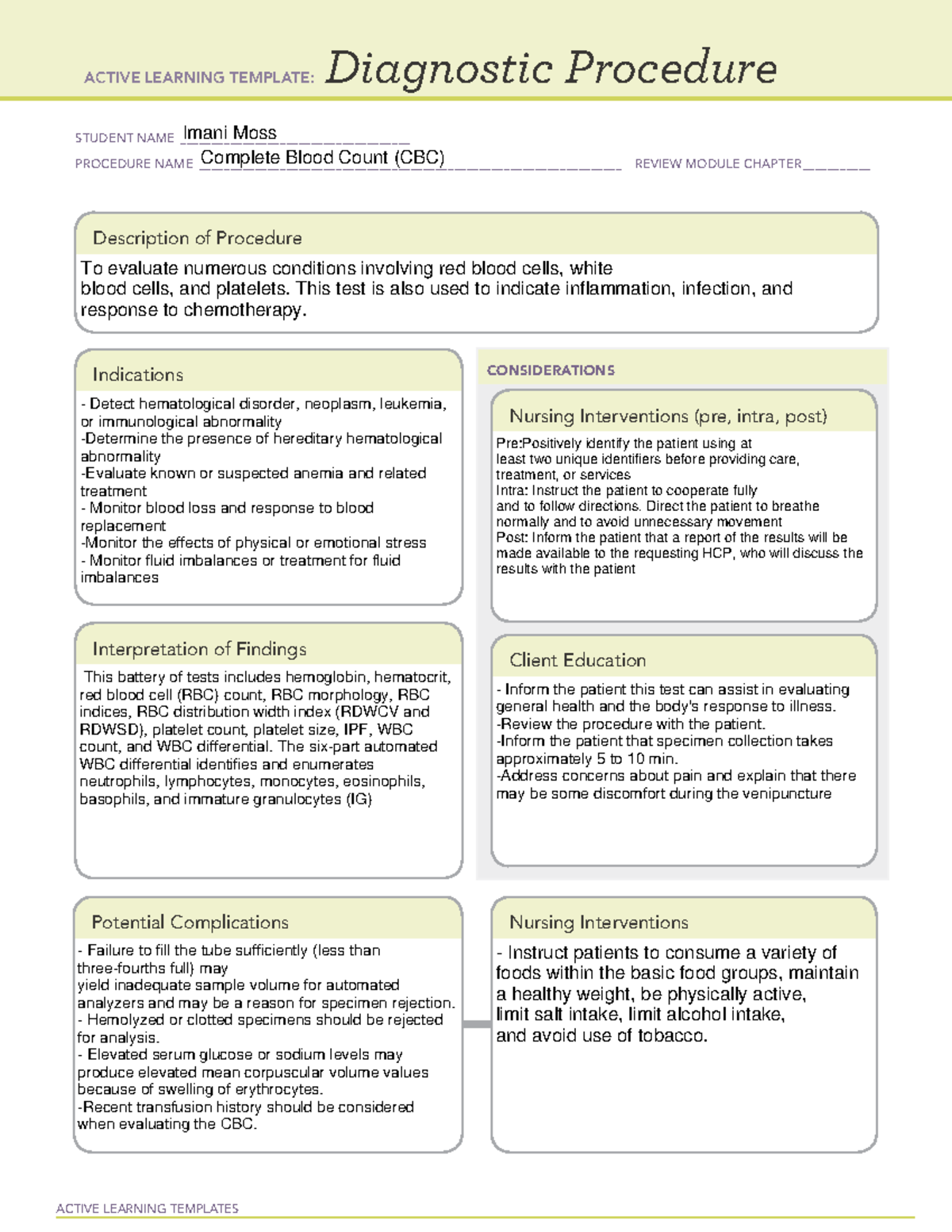 Diagnostic procedure CBC - ACTIVE LEARNING TEMPLATES Diagnostic ...