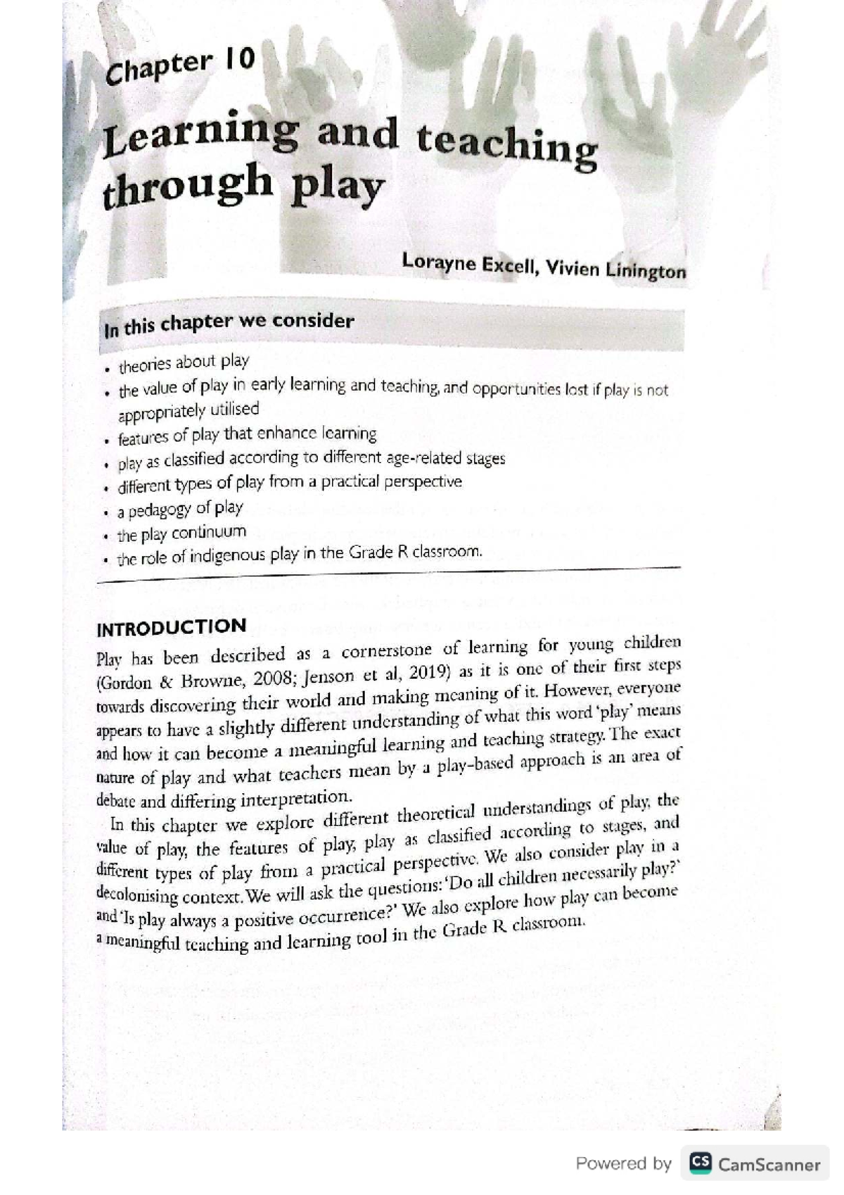 Grade R Chapter 10: The Role of Play in Early Learning and Teaching - Studocu