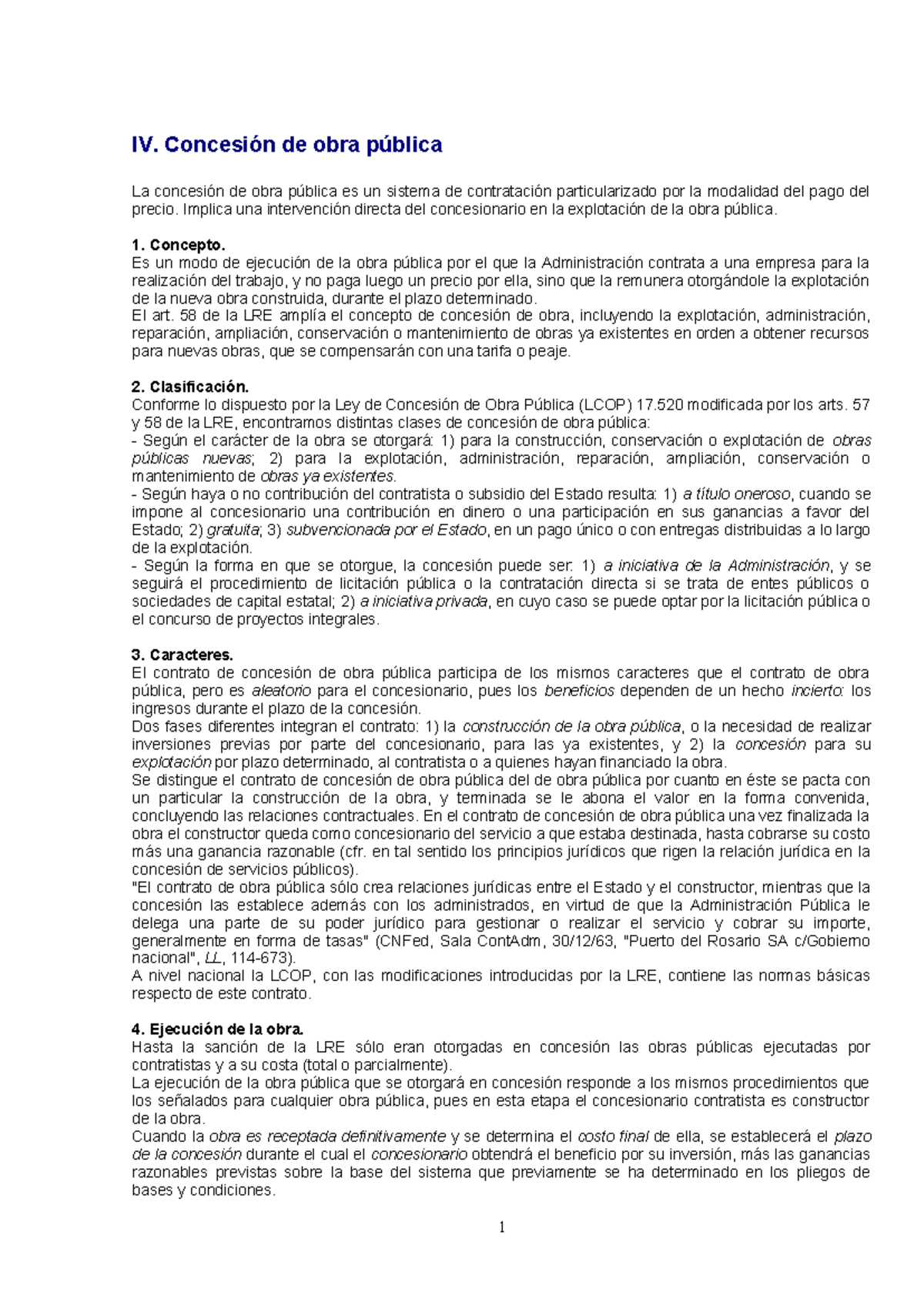 Concesión de Obra Pública: Conceptos y Clasificación - Dromi - Studocu