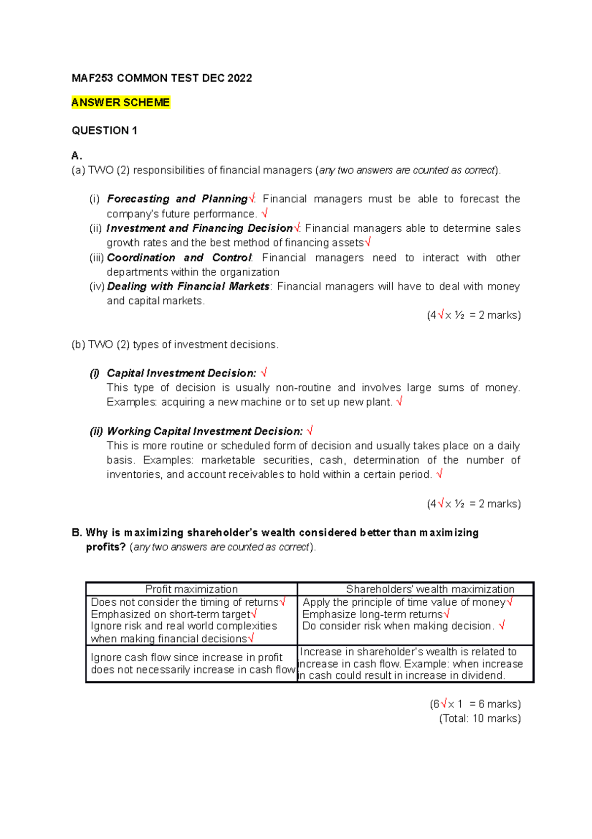 MAF253 CT DEC2022 SS - COMMON TEST ANSWER SCHEME & ANALYSIS - Studocu