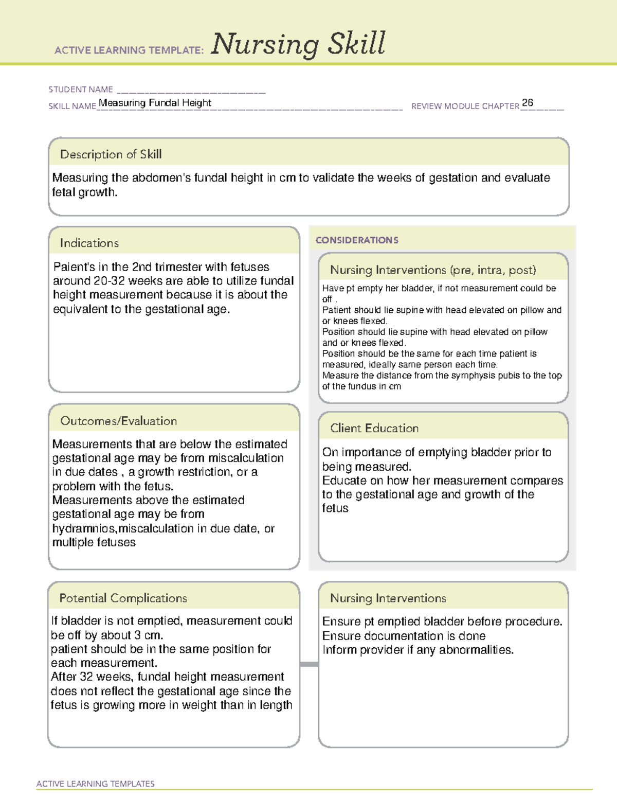 Measuring Fundal Height Nursing Skill Ch 26 - ACTIVE LEARNING TEMPLATES ...